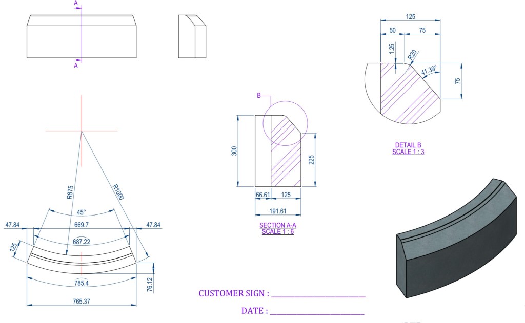 Curved Kerb diagram - Global Wetcast Mould Solutions